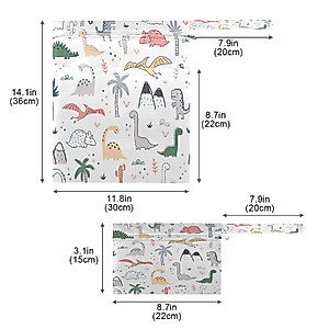 GOODOLD 2pcs Travel Wet and Dry Bag, Fashion Waterproof Wet Bags for Diapers, Swimwear, ect. Beach/Travel, Carton Dinosaur