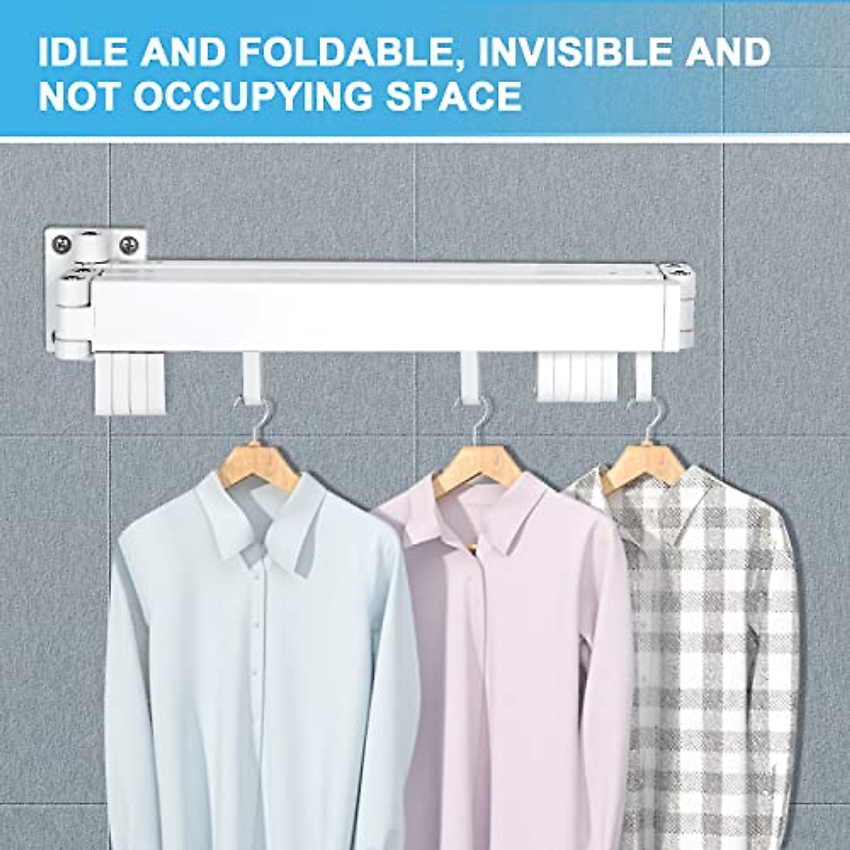 WTASUP Clothing Drying Rack, Retractable Laundry Space Saver Wall Mounted, Collapsible(Tri-Fold) Rack Clothing (White)