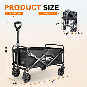 Collapsible Wagon Carts Foldable, Heavy Duty Beach Folding Wagon Cart with Wheels, Large Capacity Portable Utility Grocery Wagon for Shopping, Sports, Camping, Garden