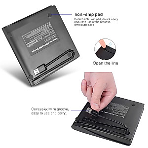 intendvision External CD DVD Drive USB 3.0 Portable Fits for DVD-R DVD-RW DVD+R DVD+RW DVD-ROM, DVD Player, CD Burner Black for PC Laptop Computer Mac OS Windows 11/10/8/7