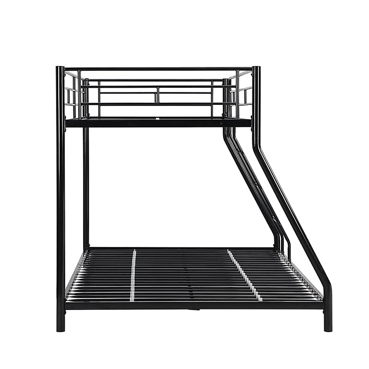 HBRR Twin Over Full Metal Bunk Beds with Ladders & Full Length Guardrail, Low Bunkbeds for Kids, Teens & Adults, Heavy Duty Metal Slats, No Box Spring Needed, Black