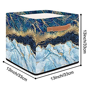 13x13x13 Storage Cube Bins Exquisite Luxury Blue Marble Fabric Storage Cubes 13 inch Collapsible Storage Bins Cubby Storage Baskets for Organizing Shelf Cabinet Bookcase Boxes