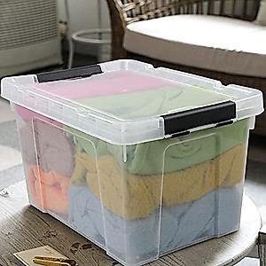 Obstnny 22 Quart Clear Latching Box with Wheels, Plastic Storage Bin, 4 Packs