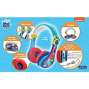 eKids Blues Clues Kids Bluetooth Headphones, Wireless Headphones with Microphone Includes Aux Cord, Volume Reduced Kids Foldable Headphones for School, Home, or Travel