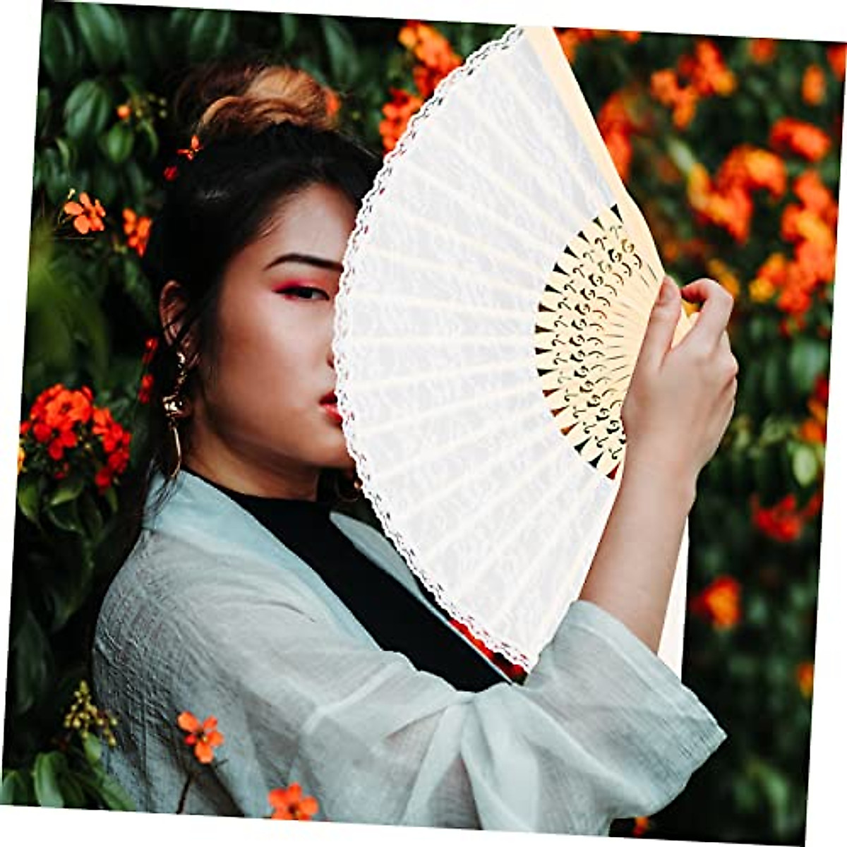 BESPORTBLE Lace Folding Fan Hand Held Fan Foldable Chinese Fan Retro Decor Pocket Paper Fan Wedding Party Fan Paper Fans Hand Fan Handhold Fan Hand Crank Cheongsam Fan Wood White Miss