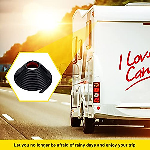 RV Rain Gutter 1/2 Inch Height Plastic Drip Rail PVC Rain Strip Roof Rain Diverter, Adhesive Backing, Flexible J Shape RV Trim Molding for Car Van Door Motorhome (Black, 40 Ft)
