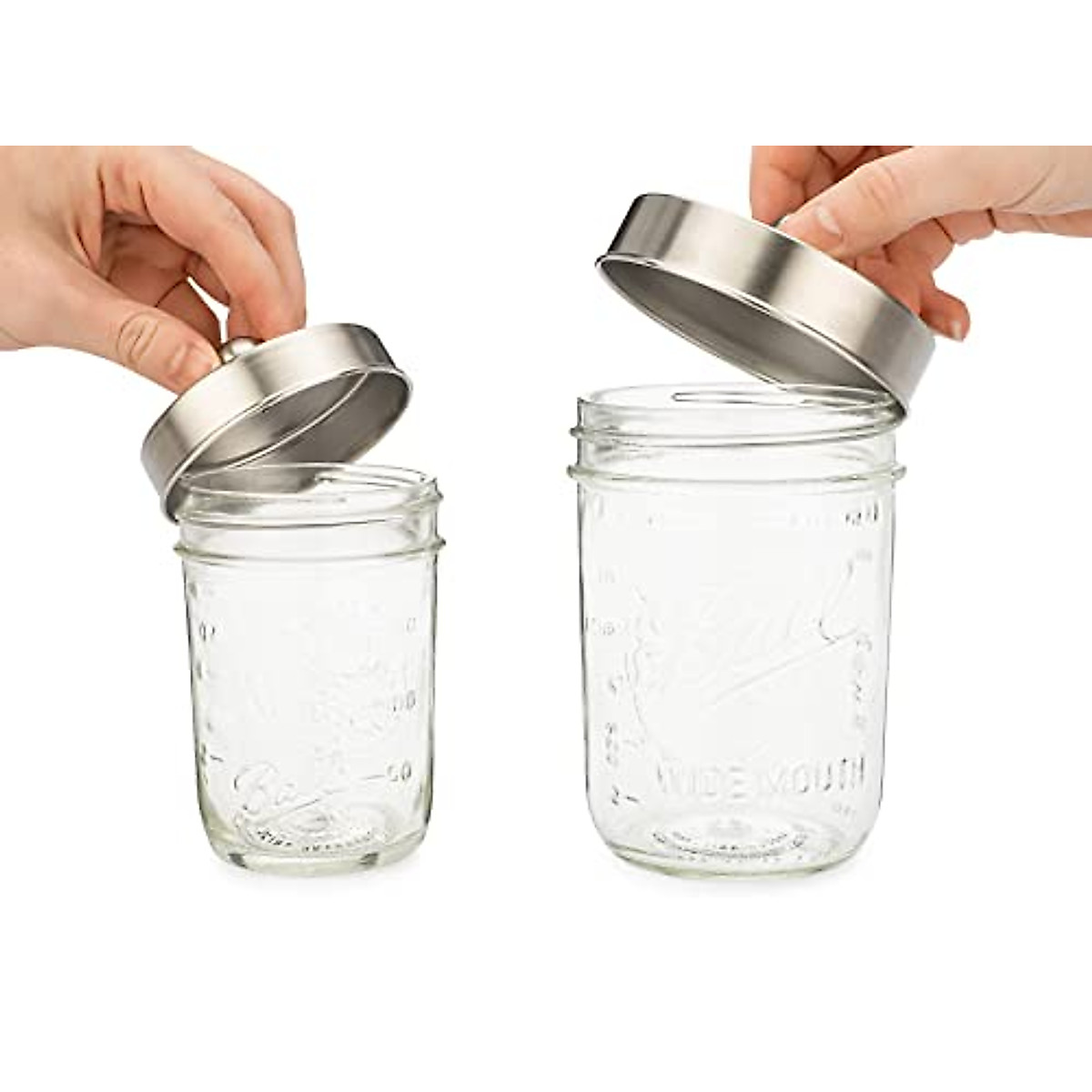 Jarmazing Products Apothecary Lid Storage Set with Ball Mason Jars - Farmhouse Home Decor for Vanity Organization - Luxury Bathroom, Kitchen and Office Accessories - Stainless Steel - Two Pack