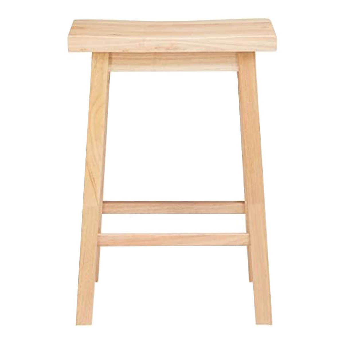 PJ Wood 24 Inch High Easy to Maintain Single A Frame Classic Bar Stool Saddle-Seat with Built in Bars as Footrests, Natural Wood