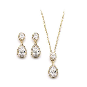 UDORA Teardrop Cubic Zirconia Drop Earrings Necklace Bridal Jewelry Sets Wedding Prom Gifts for Bridesmaid (18K Gold)