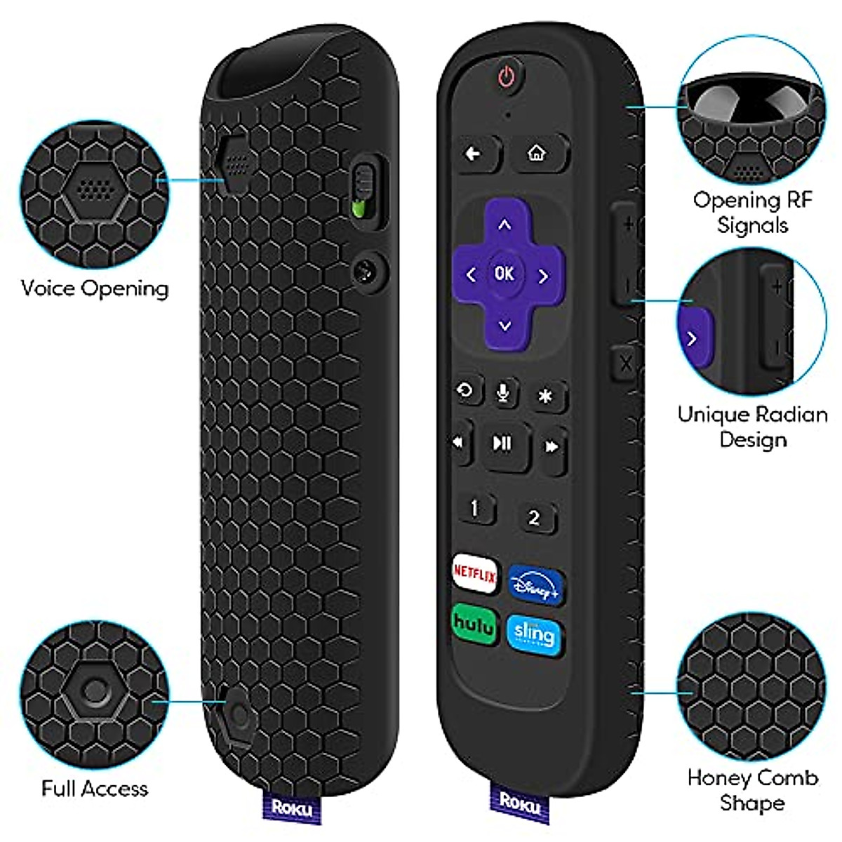 Case for Roku Voice Remote Pro, Cover Roku Ultra 2020/2019/2018 Remote Control Silicone Protective Controller Back Sleeve Holder Universal Replacement Skin New Battery Protector(Black)