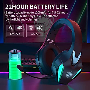 PHOINIKAS 2.4G Wireless Gaming Headset for PS4 PS5 PC Nintendo Switch, Wireless Over Ear Gamer Headphones with Detachable Mic, 3.5mm Wired Gaming Headset for Xbox One/Phone, 7.1 Stereo Sound - Blue