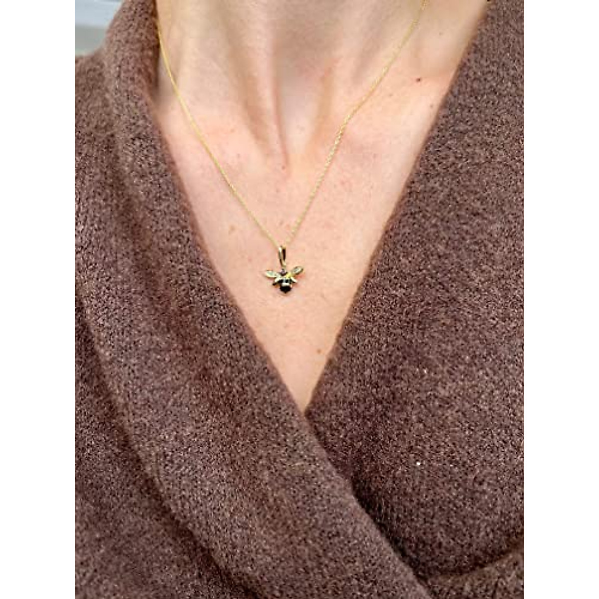 LE VIAN 1/10 Carat White and Chocolate Diamond and Enamel Honey Bee Pendant Necklace for Women in 14k Yellow Gold (Brown, cttw) on 18 Inch Long Chain by LeVian