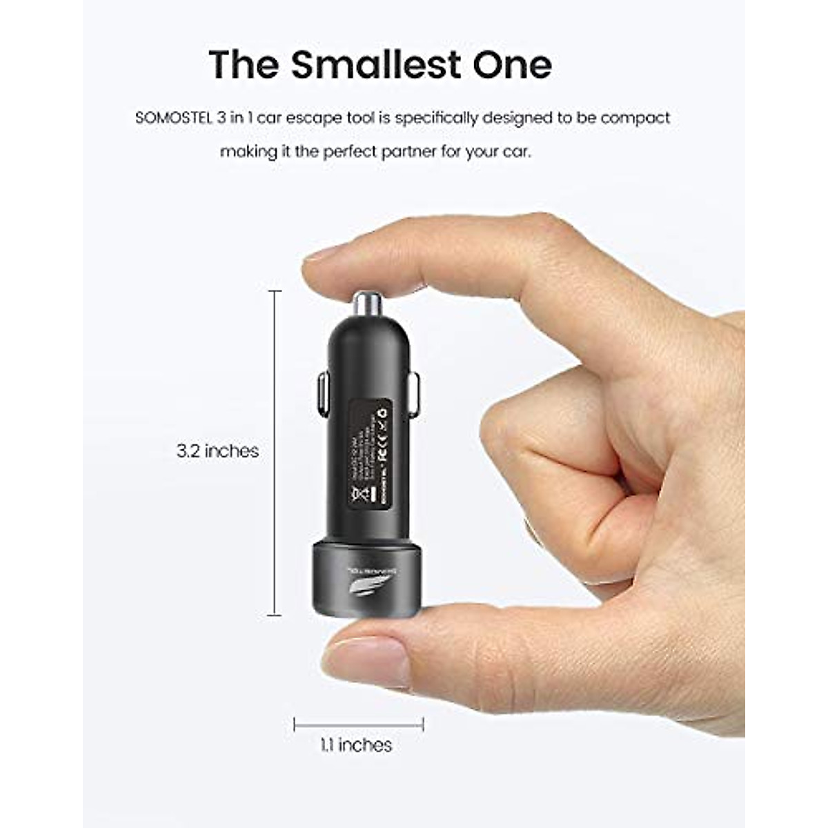 Dual USB Car Charger, SOMOSTEL 3-in-1 Emergency Safety Escape Tool Window Breaker Seat Belt Cutter Compatible for iPhone 11 Pro/Max/X/XR,Samsung Galaxy S10 S9 S8 Plus Note 9,LG,Moto,iPad,Google Pixel