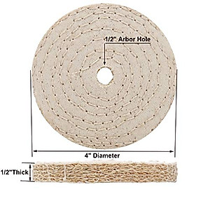 SCOTTCHEN 4" Buffing Polishing Wheels Soft(30Ply)/ Fine(50Ply)/ Medium(38Ply)/ Coarse 1/2" Thick/Rough 1/2" Thick with 1/2" Arbor Hole with 2sets 1/4" Shank for Drill - 5Pack