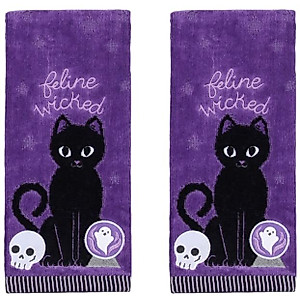 Celebrate Halloween Together 2-Pack Kitchen Bath Towels Black Cat Face
