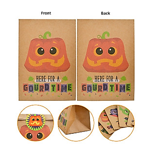 JOYIN 24 PCS Halloween Kraft Paper Treat Bags with Character Designs, Halloween Candy Bag with Kraft Paper Bag & Sticker, Halloween Candy Gift Bags for Party Favor Party Supplies