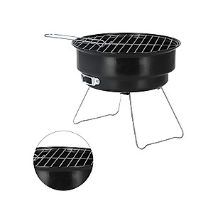 BBQ Grill Round, Mini Round Charcoal Grill, Portable Stainless Steel Barbecue Grills, Black Non stick Iron Roaster and Smoker for Home Kitchen Picnic Camping, with 2 Grilling Net