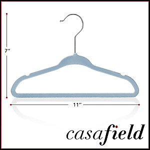 Casafield 50 Velvet Baby Hangers - 11" Size for Infant & Toddler Clothes - Light Blue