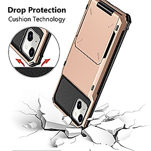 Vofolen Case for iPhone 13 Case Wallet 4-Card Holder ID Slot Flip Door Hidden Pocket Anti-Scratch Dual Layer Hybrid TPU Bumper Armor Protective Hard Shell Back Cover for iPhone 13 6.1 Rose Gold