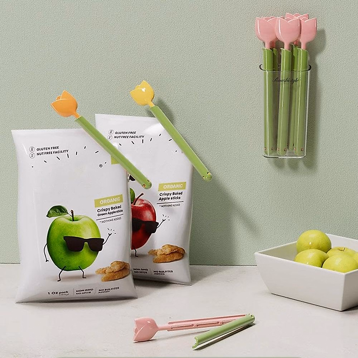 GHRYTY Food Sealing Clip,Food Bag Chip Clips,Tulip Shape Sealing Clip with Magnetic Storage Box,Food Sealer Clamp,Food Package Sealer,Chip Bag Clips for Home, Office, School(Pink)