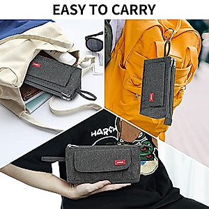 Big Capacity Pencil Case Large Pen Pouch Bag Office College School Travel Organizer Stationery Pouch Zipper Pencil Holder with Easy Grip Handle (Grey)