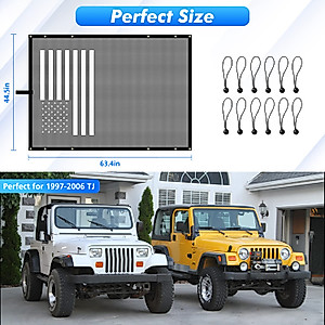 Jimen for TJ Sun Shade, Mesh Bikini Top Sunshade Compatible with Jeep Wrangler TJ 1997-2006 (American USA Flag)