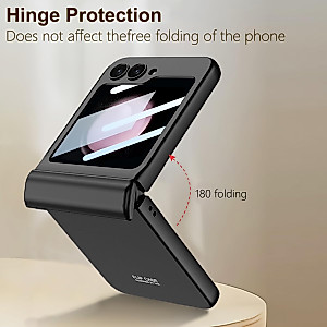 TOPSEM Case for Samsung Galaxy Z Flip 5 Built in External Screen Protector and Hinge Protection,Heavy Duty Shockproof Anti-Scratch Full Body Protective Phone Cover for Galaxy Z Flip 5 5G(Black)