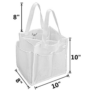 ALYER Mesh Shower Caddy Basket,Large Shower Bag Tote,Hanging Bath Toiletry Organizer with 1 Big Separated Inner Compartment and 6 Deep Outer Pockets (White)