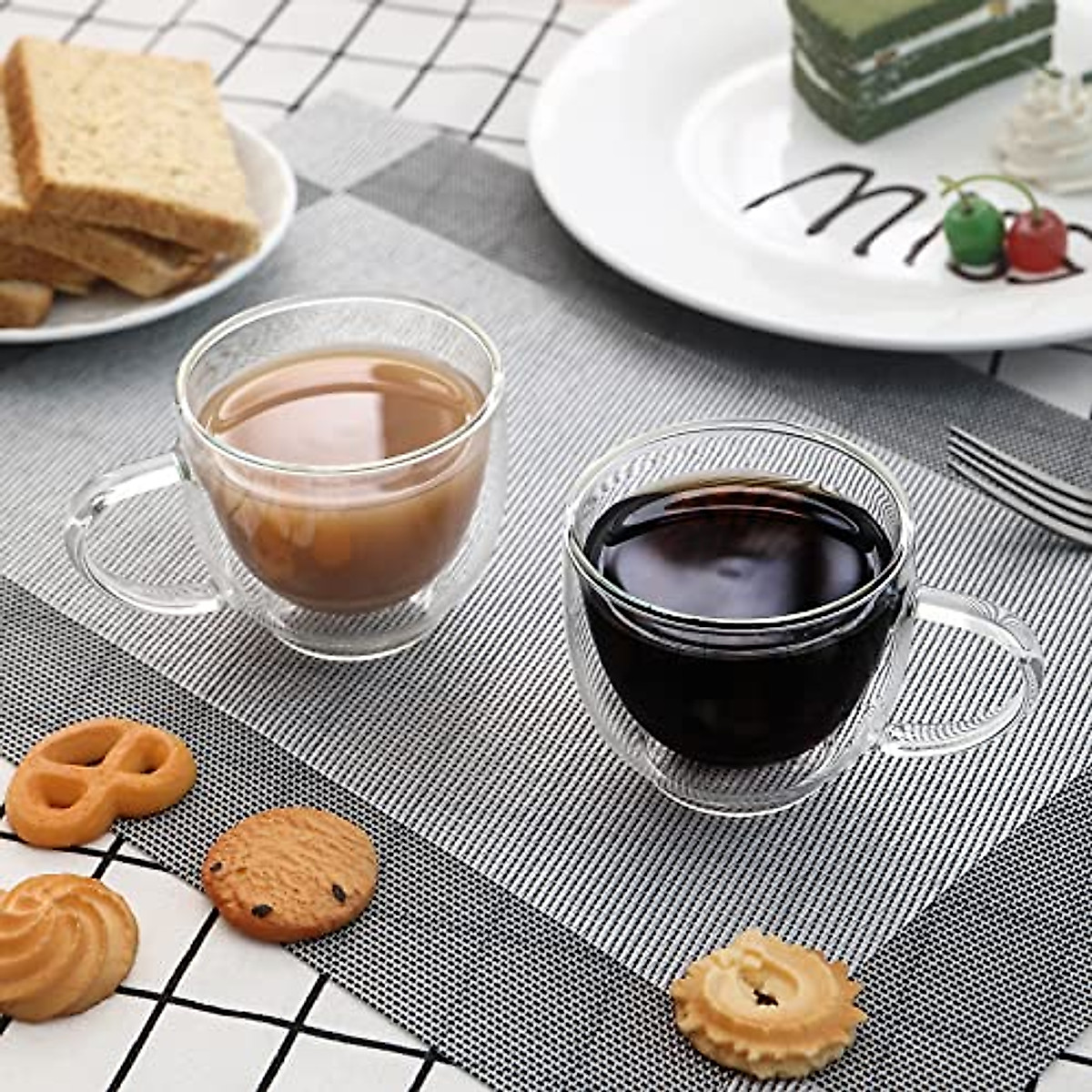 Douria Double Walled Glass Coffee Mugs, Clear Espresso Cups, Coffee tea Mugs Set, Iced Coffee Cup, Glass Mugs for Hot Beverages, Premium Glasses Set, Each 200ml (7Ounces./Set of 2)