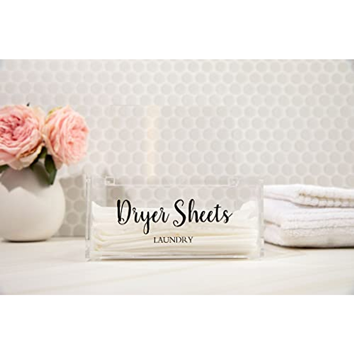 HappyPals Clear Acrylic Dryer Sheet Holder, Laundry Room Organizer, Clear Acrylic Box with lid, Clear Dryer Sheet Dispenser, Clear Acrylic Container