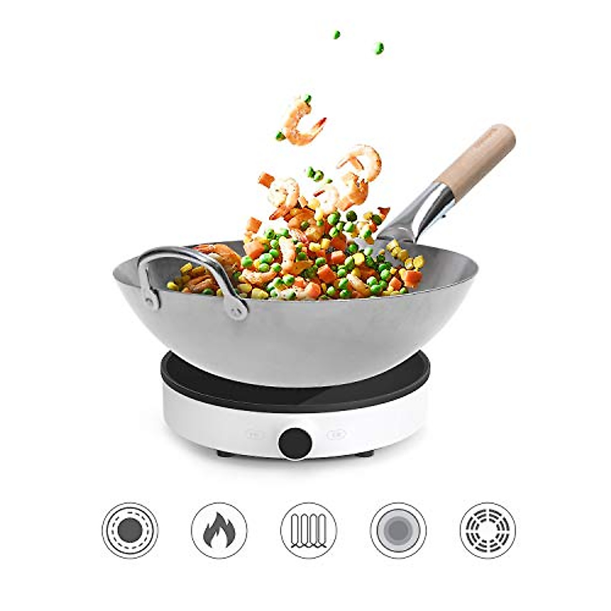 Bielmeier 14 Inch Carbon Steel Wok with Wok Ring,Woks and Stir Fry Pans with Sponge, Round Bottom Wok pan for Home and Professional Cooking…