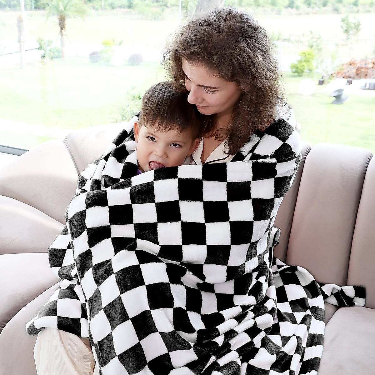 Warm Blanket Soft Cozy Throw Blanket Checkered Fleece Throw Blankets for Couch (Checkerboard Black, 50"x60")