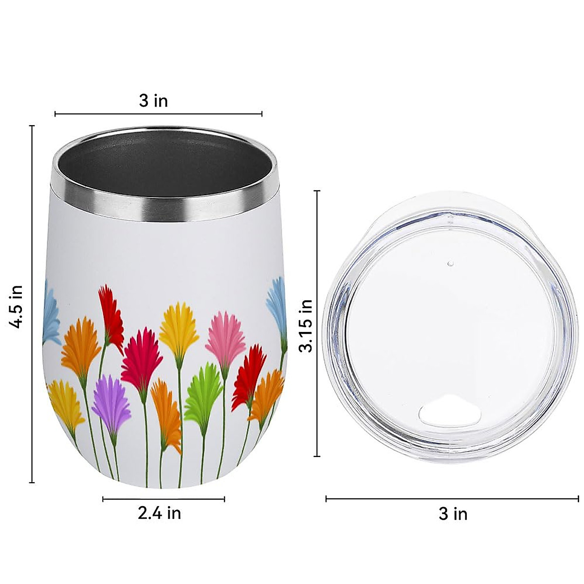 silichee 12 Oz Stainless Steel Insulated Tumblers with Lid Horizontal Background with Colorful Gerbera Flowers Insulated Tumblers Vacuum Coffee Mugs for Hot and Cold Drinks,Wine,Coffee