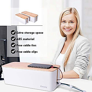 2 Pack Large Cable Management Box – Wooden Style Cord Organizer Box and Cover for TV Wires, Computer, Router, USB Hub and Under Desk Power Strip – Safe ABS Material and Baby-Pets Proof Lock (White)