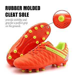 brooman Kids Athletic Soccer Cleats Boys Girls Outdoor Firm Ground Football Shoes (3.5,Orange)