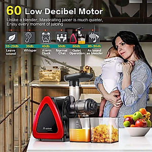 Slow Juicer, Aobosi Slow Masticating Juicer, Cold Press Juicer Machines with Reverse Function, Quiet Motor, High Juice Yield with Juice Jug & Brush for Cleaning