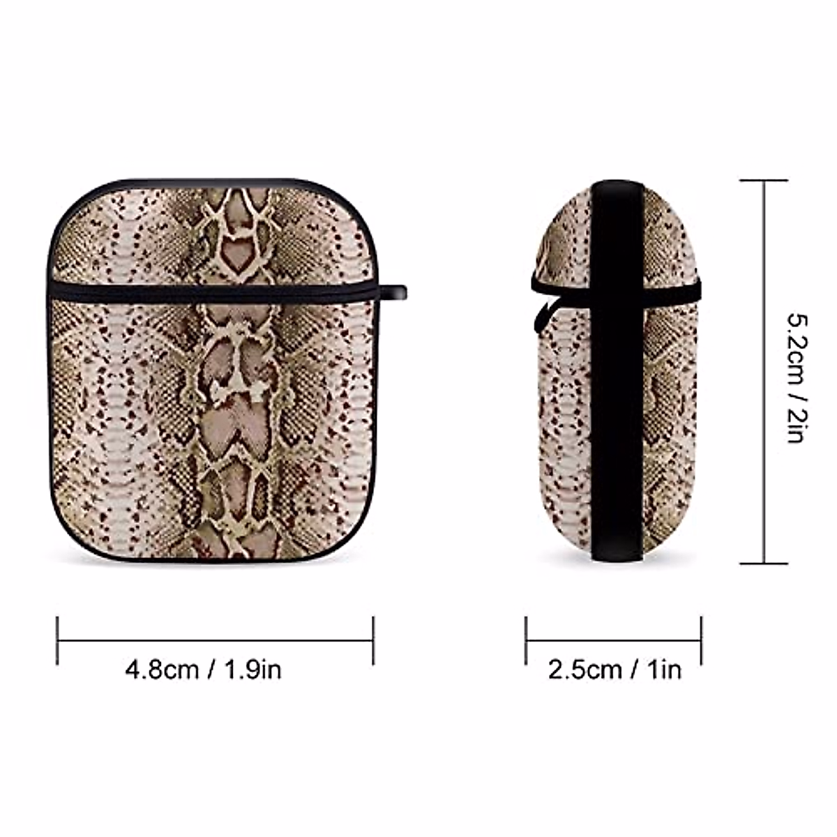 Snake Skin Python Pattern Protective Case Cover Compatible with Airpods 1 & 2 Bluetooth Earbuds Case Funny Print Storage Box with Keychain