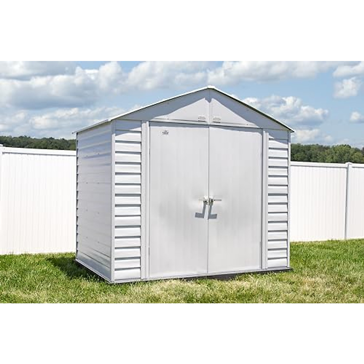 Arrow Select 8' x 6' Outdoor Lockable Steel Storage Shed Building, Flute Grey