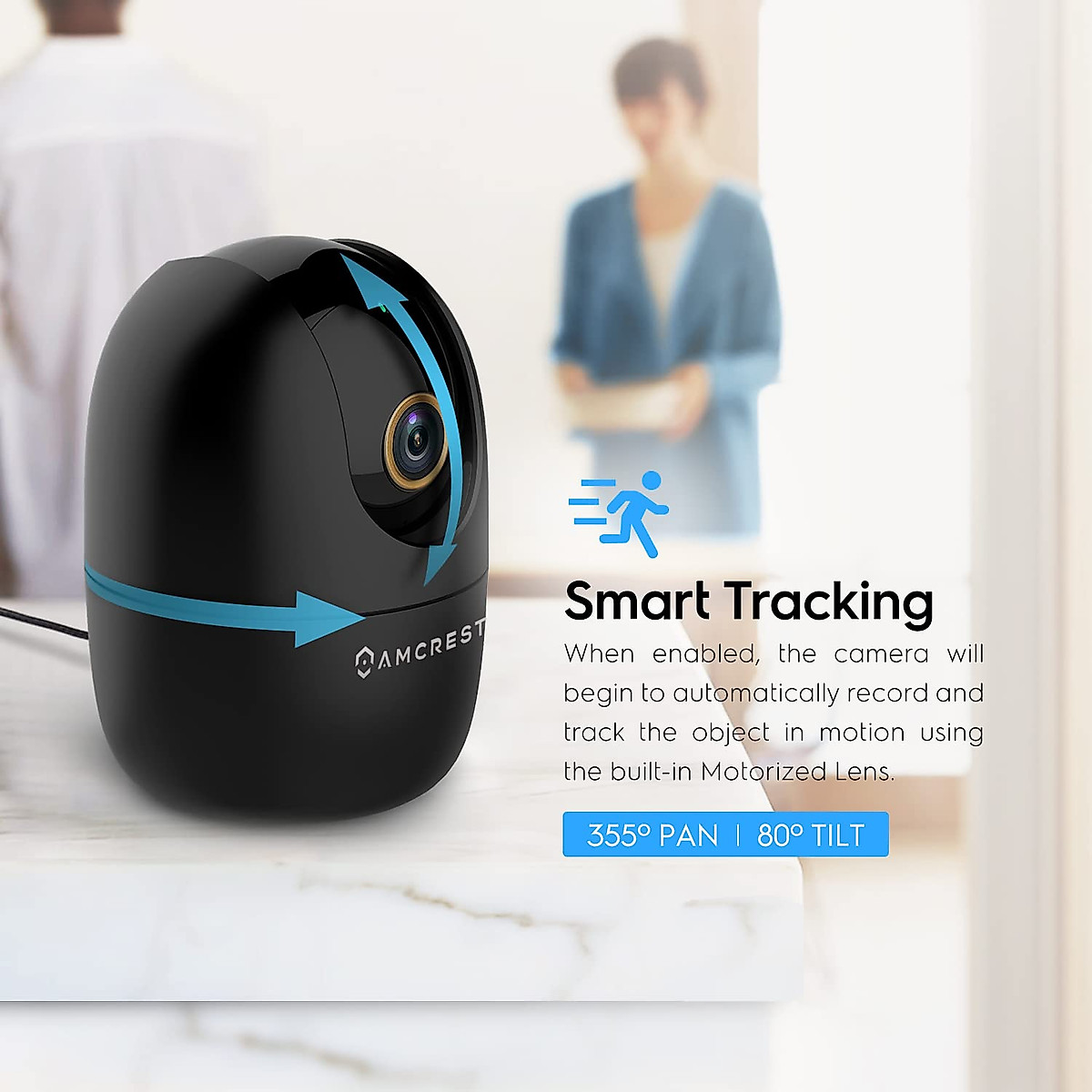 Amcrest 4MP WiFi Camera Indoor, Dog Camera, Sound & Baby Monitor, Human & Pet Detection, Motion-Tracking, w/ 2-Way Audio, Pan/Tilt Wireless IP Camera, Night Vision, Smart Home ASH41-B