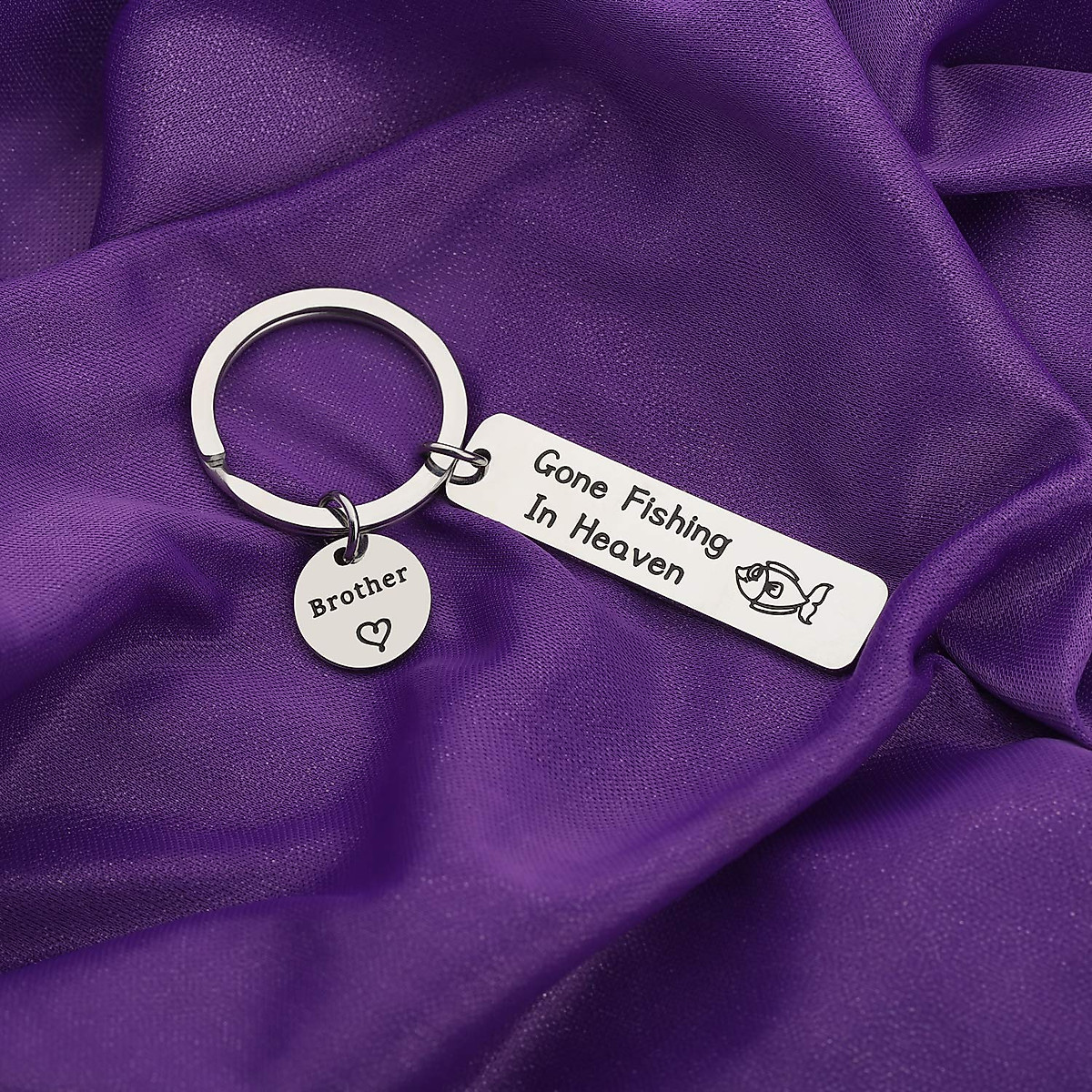 AKTAP Memorial Keychain In Memory Of Dad Gone Fishing In Heaven Sympathy Gift For Loss of Loved One