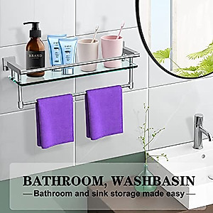 SFGSOWOR 21inch Bathroom Glass Shelf with Towel Bar/Towel Rack Wall Mounted Tempered Glass Shelf Storage Hotel Towel Storage Rack Sus304 Rustproof Stainless Steel Chrome Plated Finish