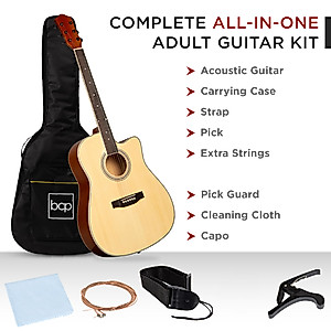 Best Choice Products 41in Beginner Acoustic Guitar Full Size All Wood Cutaway Guitar Starter Set Bundle with Case, Strap, Capo, Strings, Picks - Natural