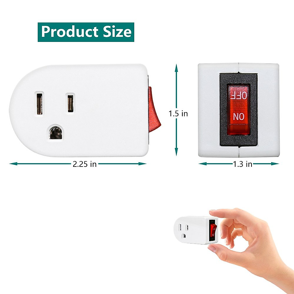 ANKO Grounded Outlet Adapter, ETL Listed Wall Tap Adapter with Red Indicator On/Off Power Switch (4 Pack)