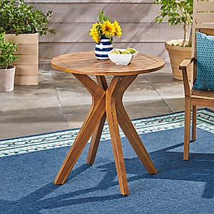 Christopher Knight Home Brigitte Outdoor Round Acacia Wood Bistro Table with X Legs, Teak