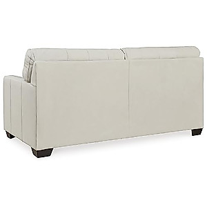 Signature Design by Ashley Belziani Modern 2-in-1 Tufted Leather Match Sofa Sleeper with Folding Gel Memory Foam Mattress, Full, White