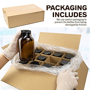 ALWSCI Wide Mouth 3oz Amber Glass Paker Bottles 100ml with 38-400 Black Ribbed Lids (24PCS)