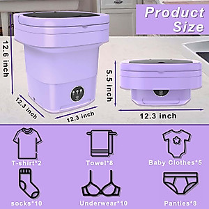 Mini Washing Machine, Portable Washer Machine and Dryer Foldable, 11L Large Capacity, Small Washer Machine, Smart Laundry Machine for Baby Clothes, Underwear, Camping, RV, Travel, Purple