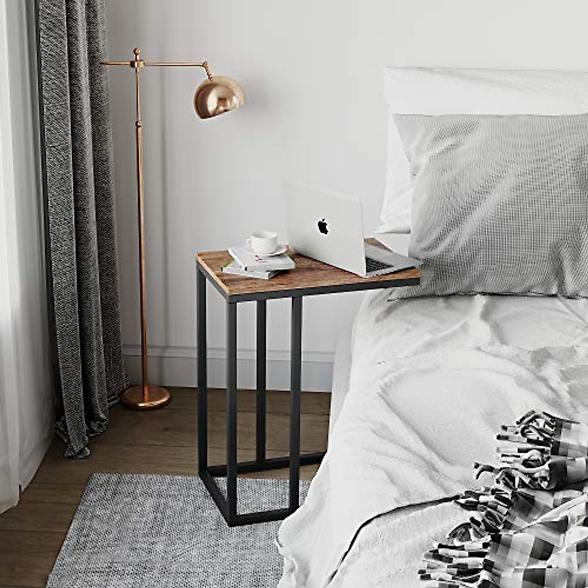 WLIVE Side Table Set of 2, C Shaped End Table for Couch, Sofa and Bed, Large Desktop C Table for Living Room, Bedroom, Brown and Black