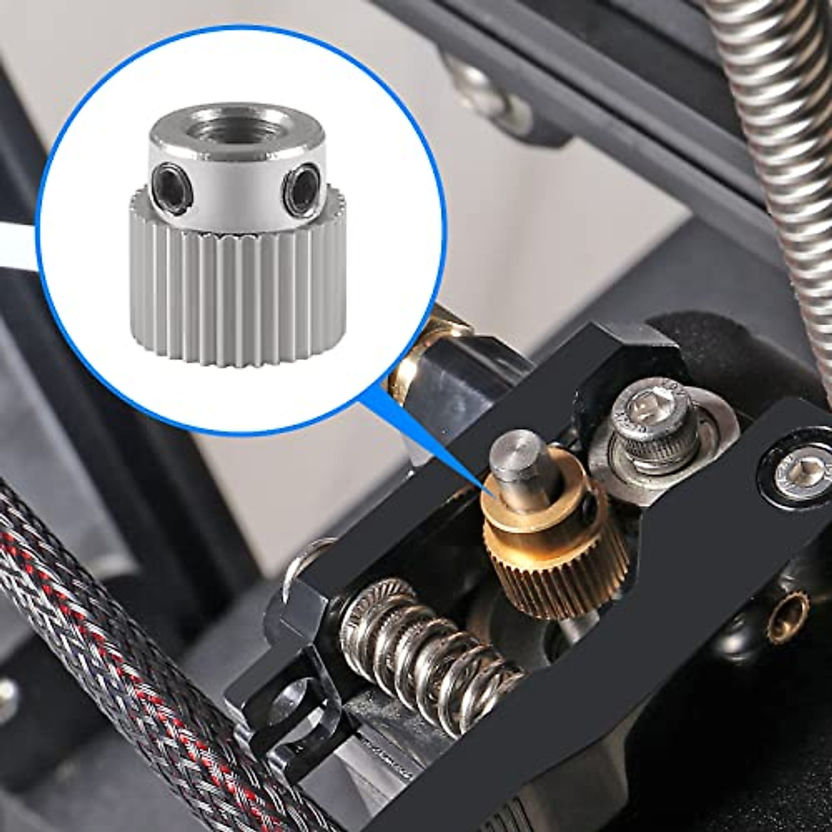 Aokin Stainless Steel Extruder Wheel Gear 36 Teeth Drive Gear 3D Printer Parts for Creality Ender 3, Ender 3 Pro, Ender 3 V2, Ender 5/5 Pro/5 Plus, CR-10/10S, CR-10 S4, CR-10 S5, 5 Pcs with a Wrench