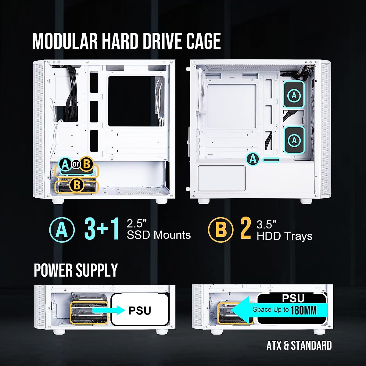 BitFenix Nova Mesh mATX (Micro ATX, Mini ITX) High Airflow PC Gaming Case ARGB Edition White, 3 x ARGB Fans Pre-Installed, 240mm AIO Support at Top, GPU Length Support Up to 345mm (Micro ATX, White)